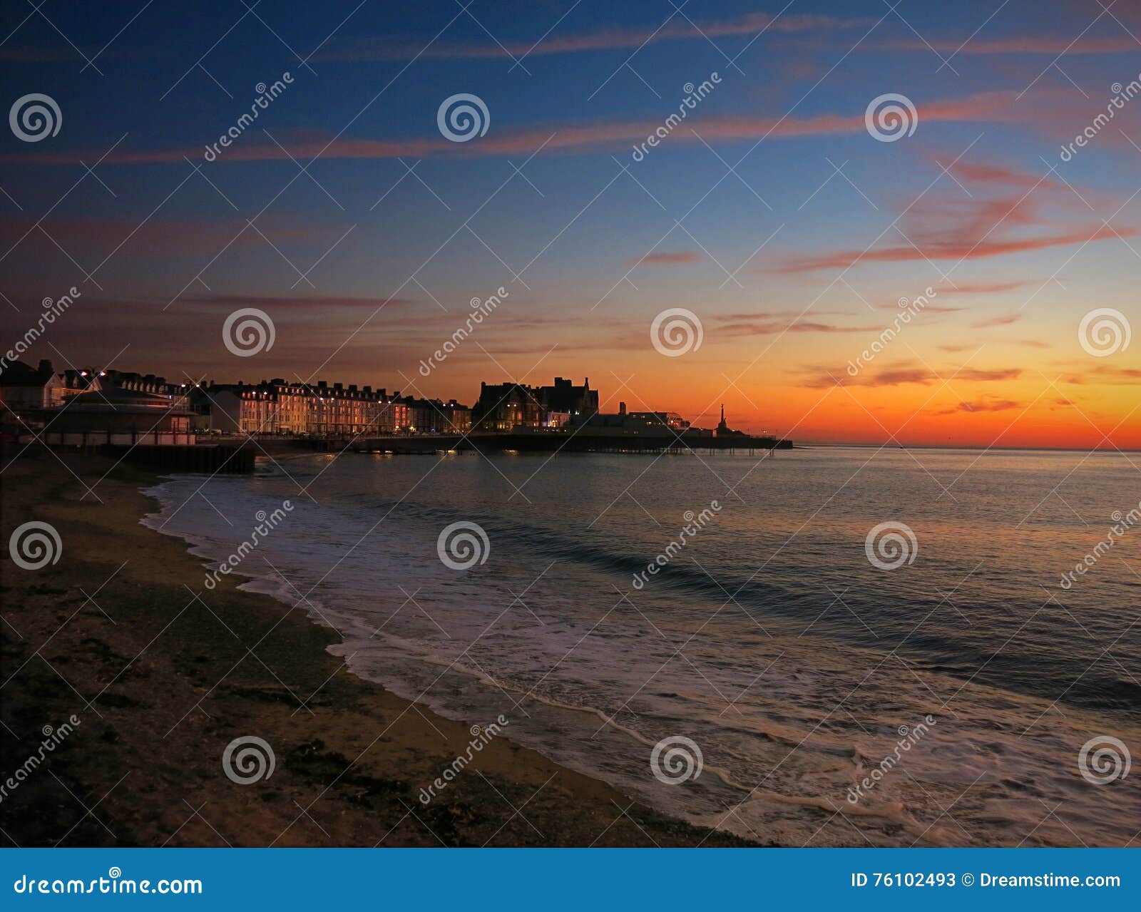 Aberystwyth Seafront and Beach at Sunset Stock Image - Image of ...
