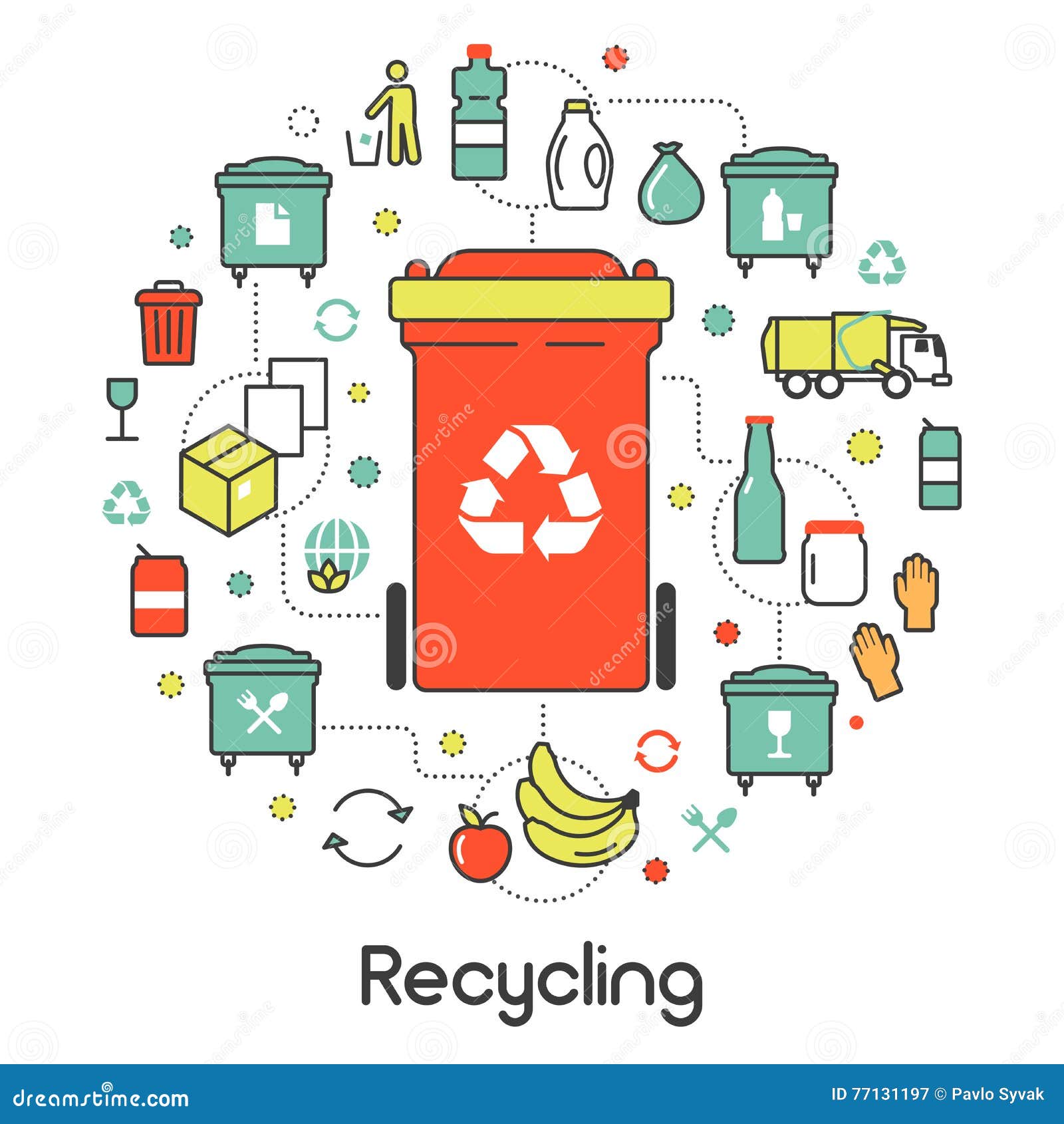 Abfall-Abfallaufbereitungs-Linie Art Thin Icons Vektor Abbildung ...