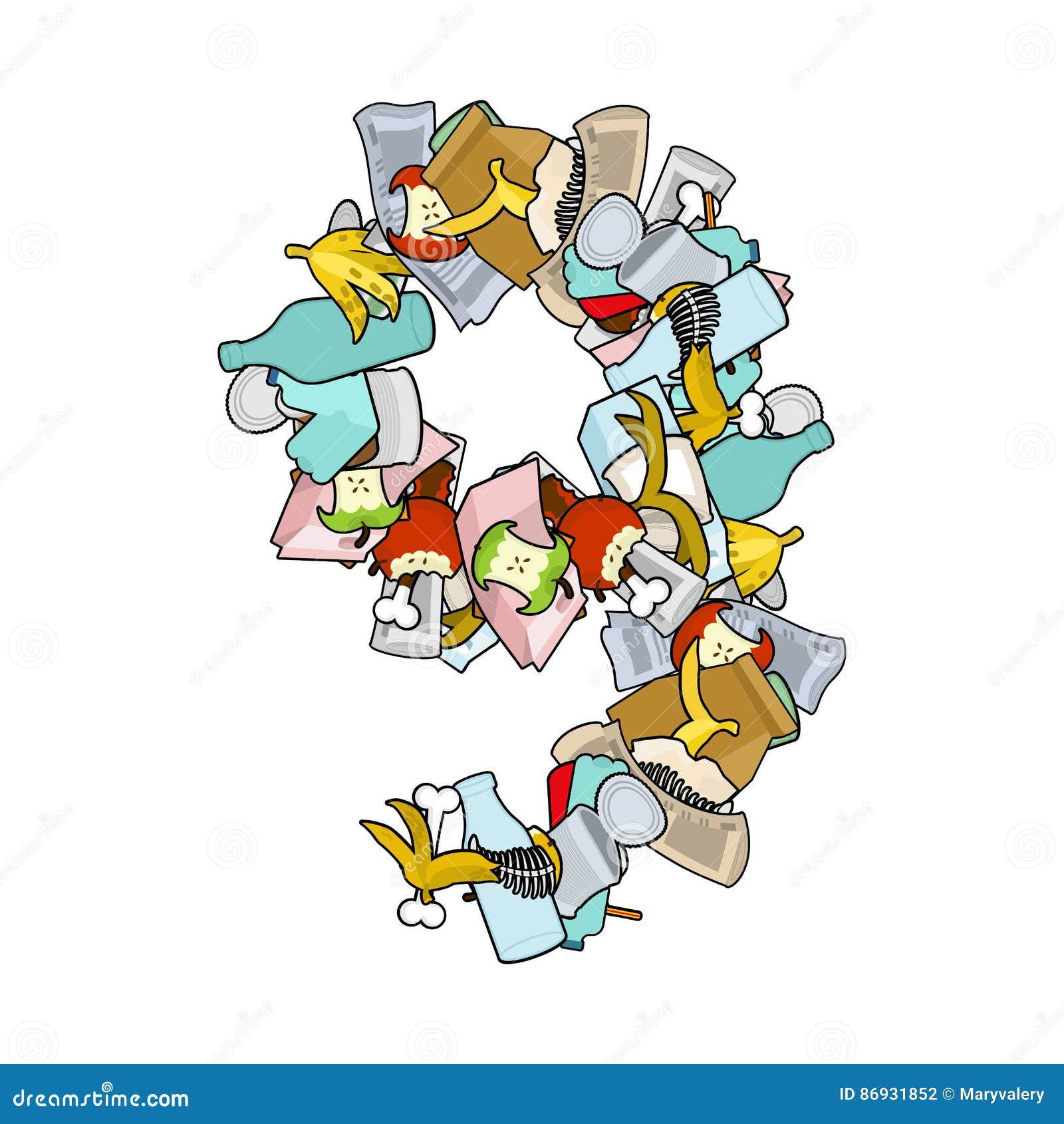 Abfall Der Nr.-9 Zeichen Des Abfallgusses Neun Abfallalphabetsymbol ...