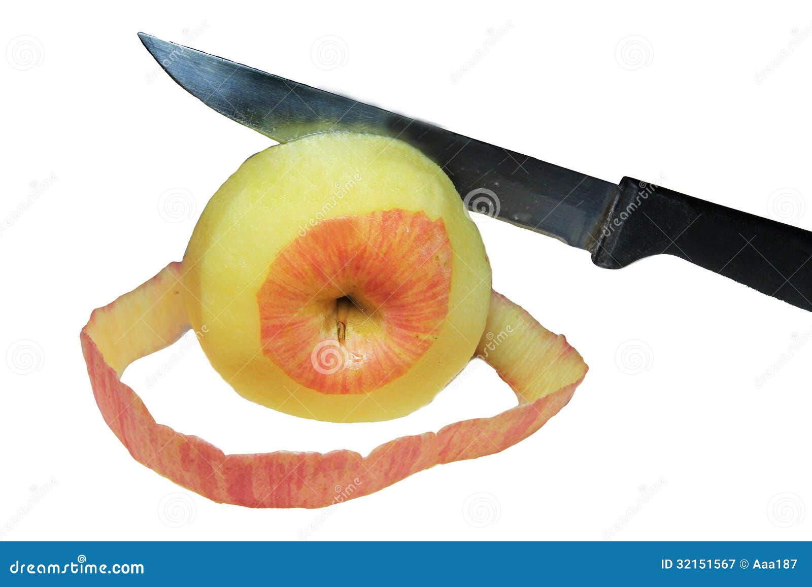 Abgezogener Apfel Mit Messer Stockbild - Bild von saftig, erneuern ...