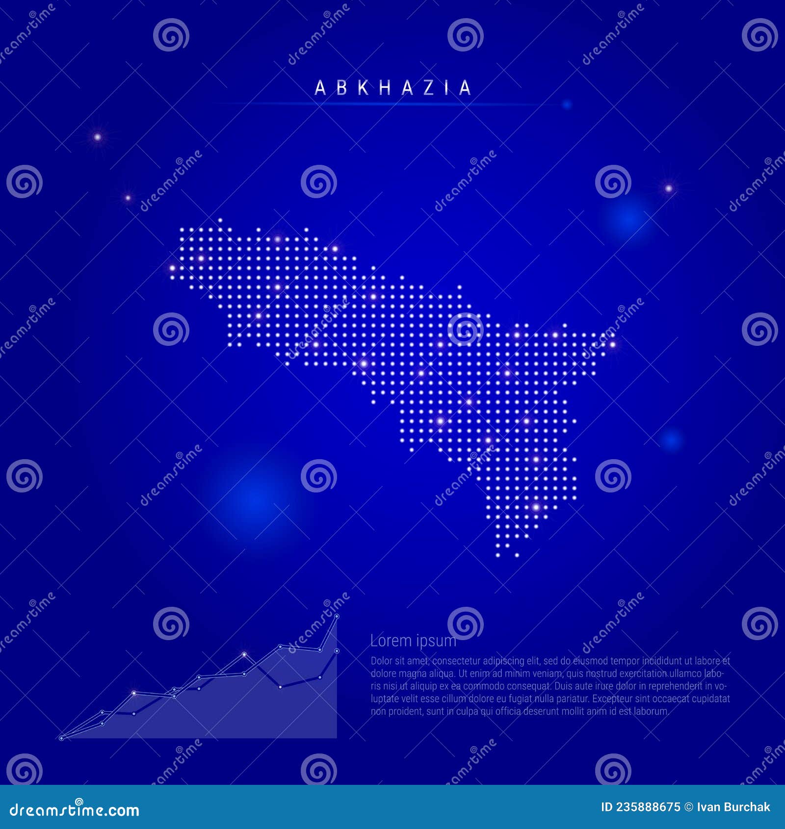 Abkhazia Illuminated Map with Glowing Dots. Dark Blue Space Background ...