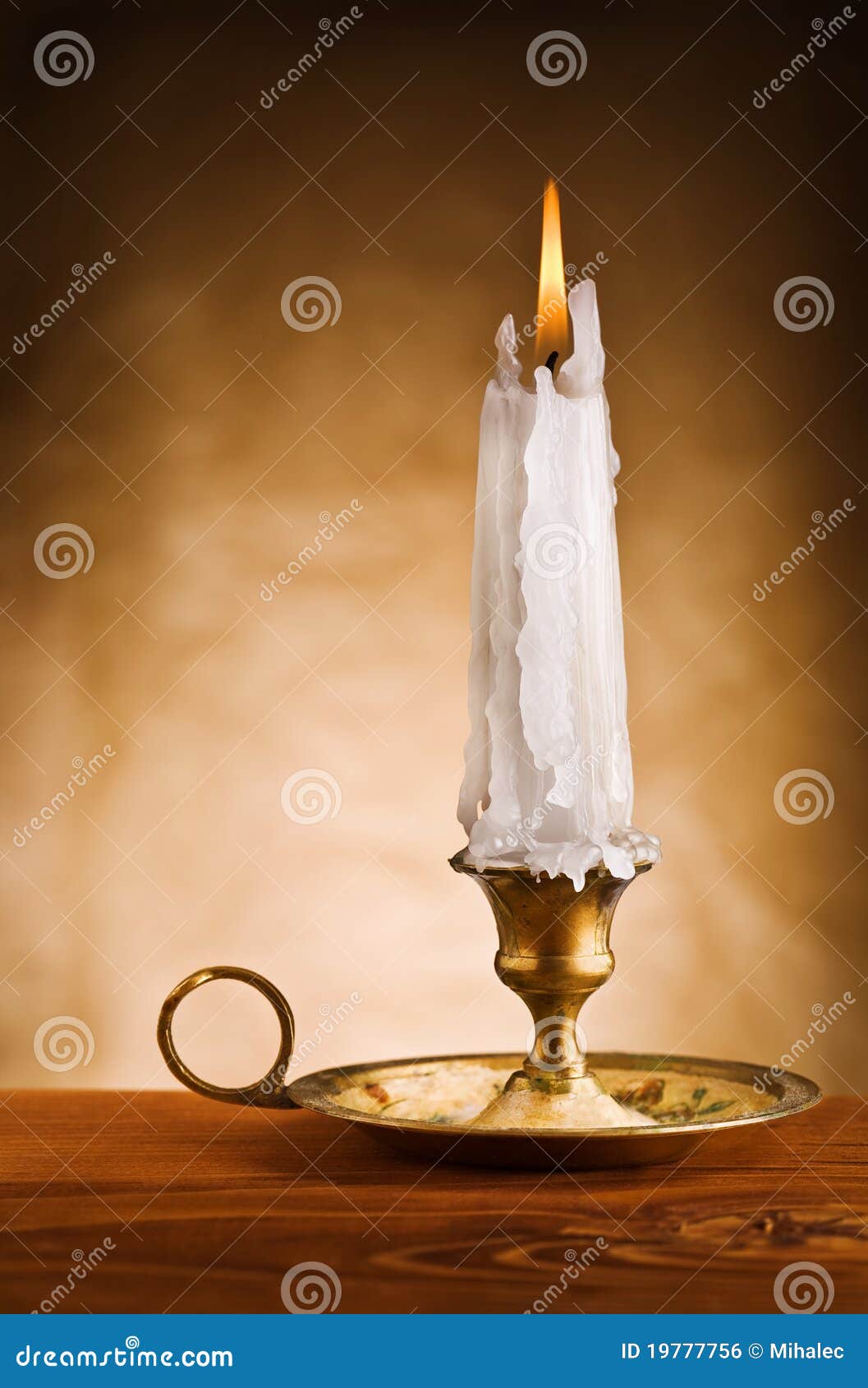 Ablaze Candle in Old Candlestick Stock Photo - Image of holder, flaming ...