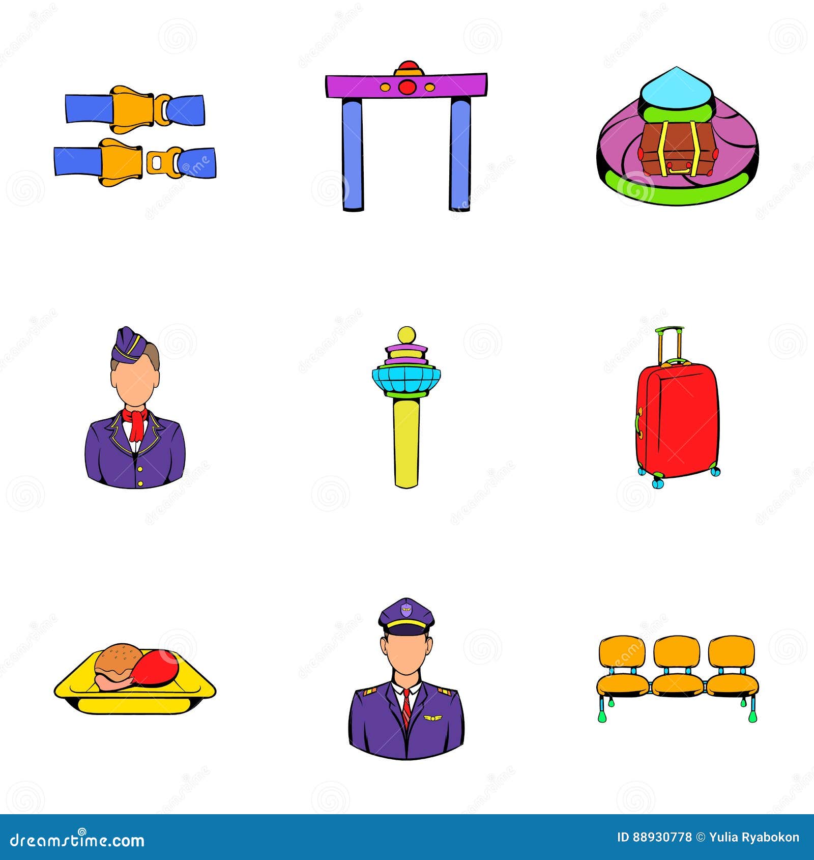 Aboard Icons Set, Cartoon Style Stock Vector - Illustration of gate ...