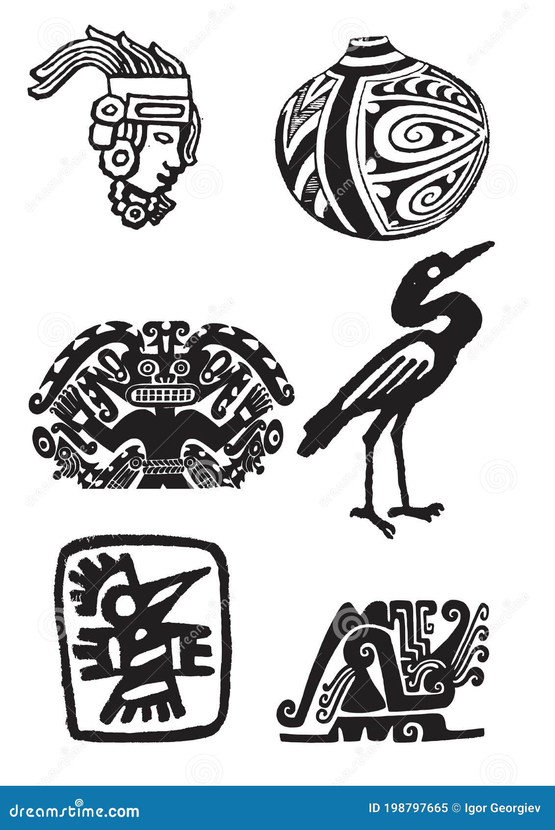 Set of Aztec Labels and Elements. Vector Set Illustration Template ...