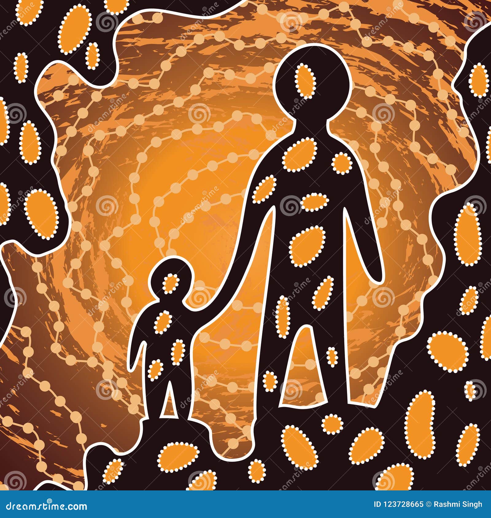 Aboriginal Art Vector Painting - Father and Son Concept Stock Vector ...