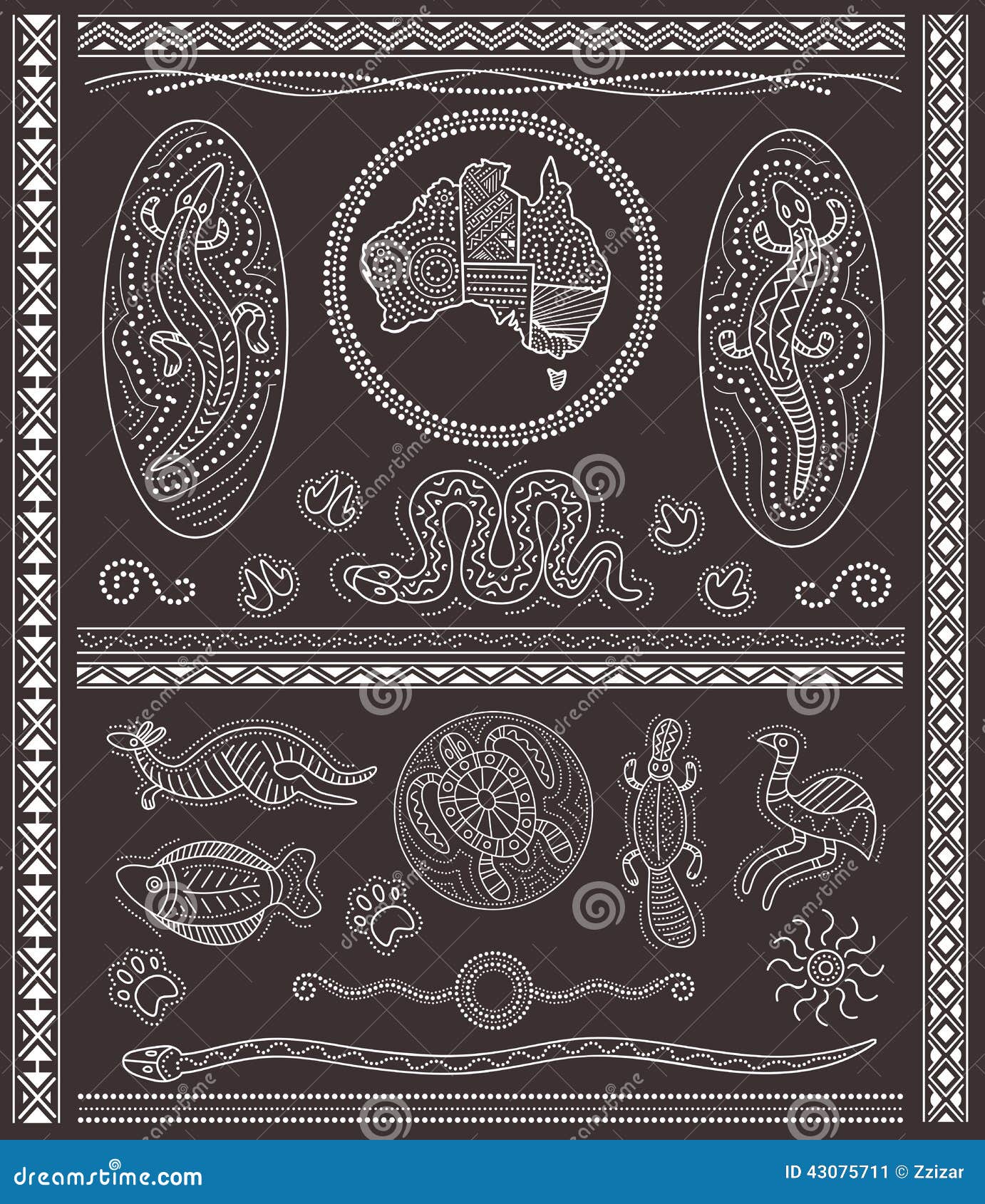 Aboriginal Design Elements stock vector. Illustration of animals - 43075711