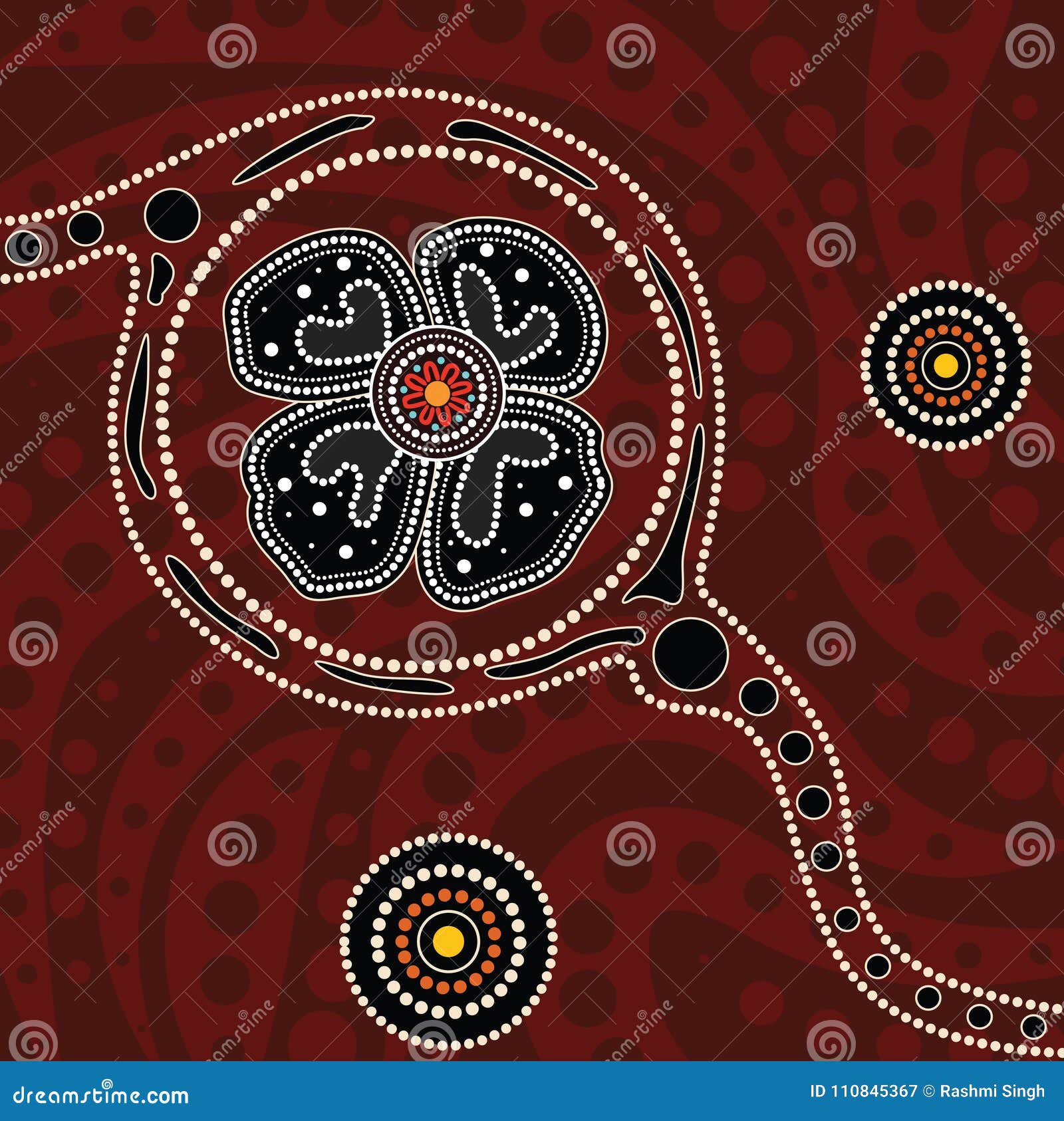 Aboriginal Dot Art Painting with Poppy Flower. Stock Vector ...