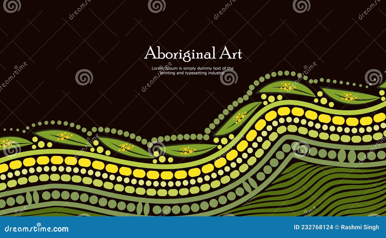 Aboriginal Dot Art Vector Wattle Leaf Banner with Text. Иллюстрация ...