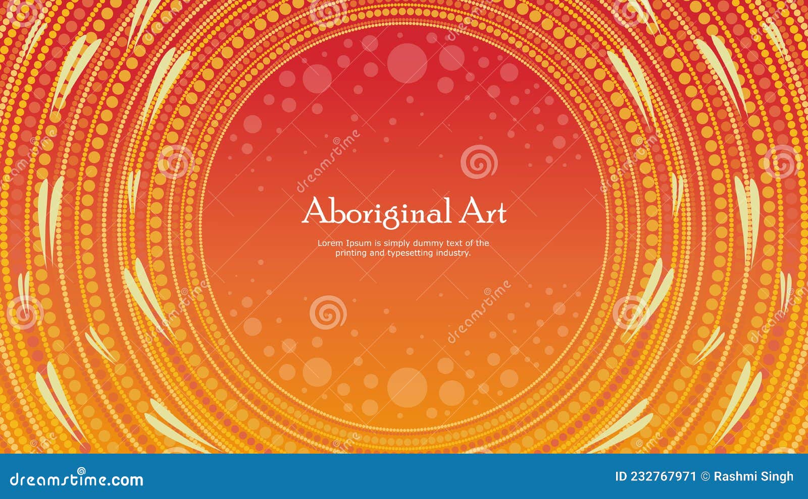 Aboriginal Dot Art Vector Yellow Banner with Text. Stock Illustration ...
