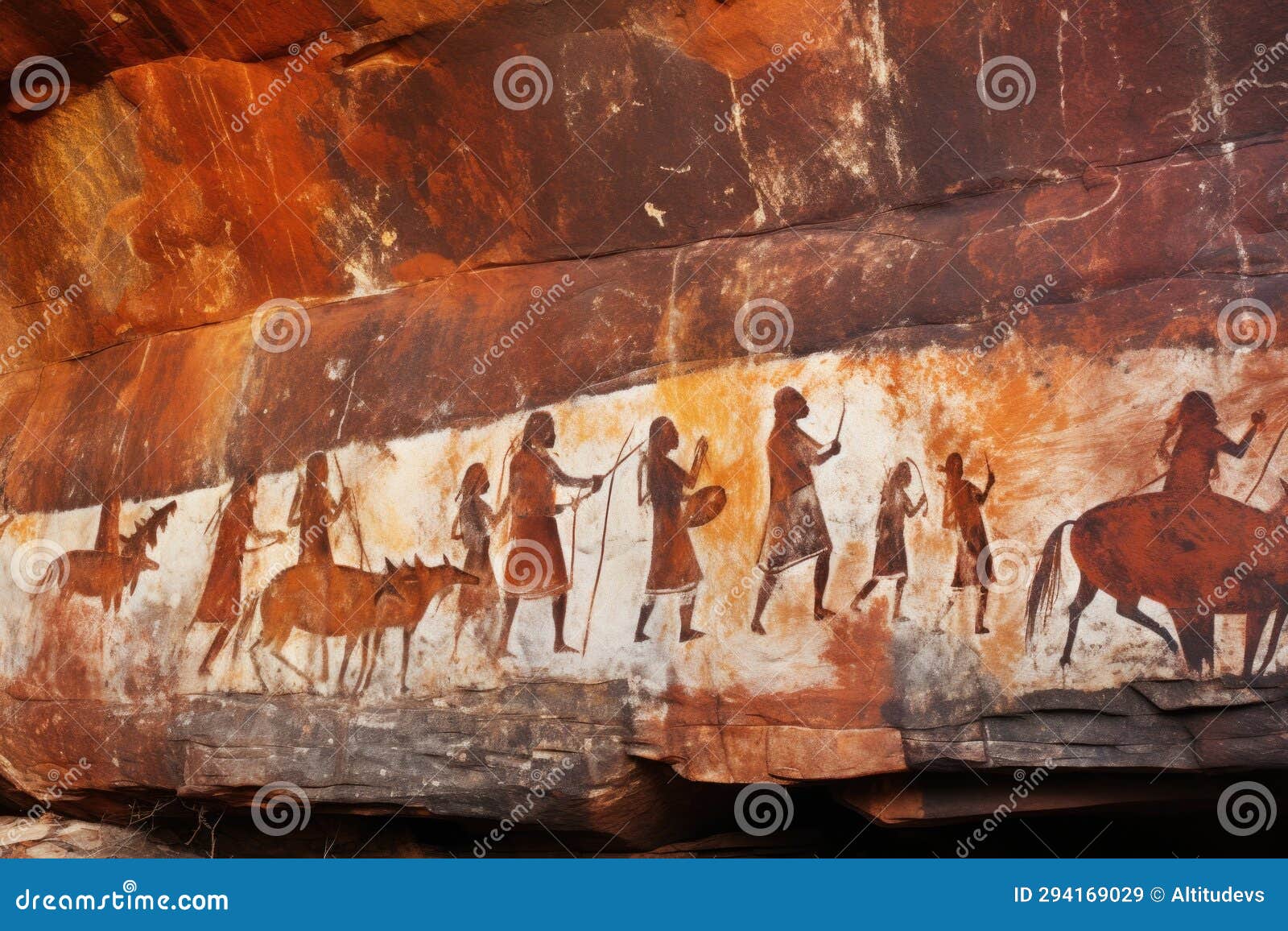 Aboriginal Rock Art Showing Ancient Hunting Scenes Stock Image - Image ...