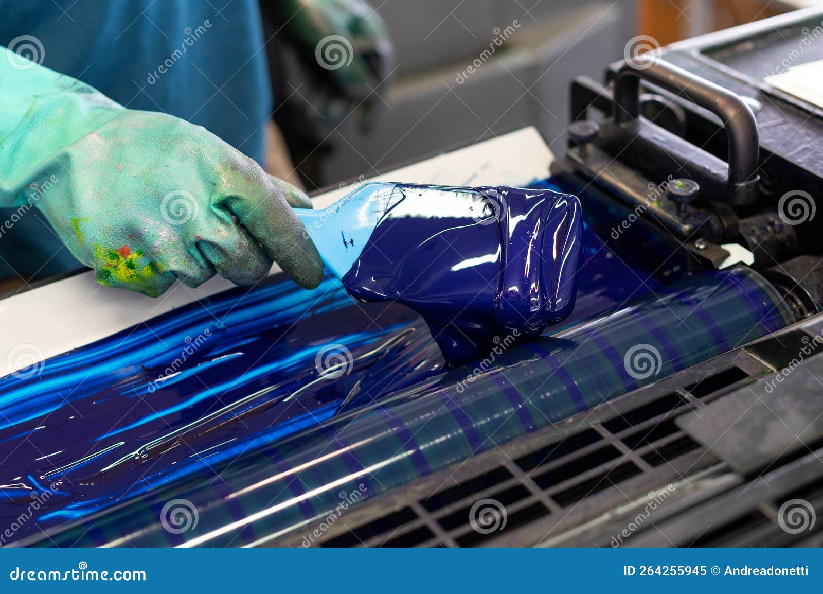 Crop Worker Smearing Paint on Printer Rollers Stock Image - Image of ...