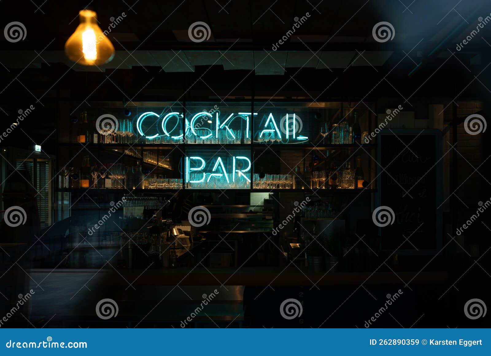 Above a Bar is Written in Illuminated Letters Cocktail Bar Stock Image ...