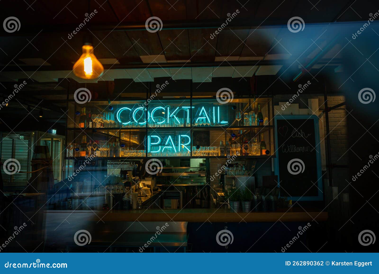 Above a Bar is Written in Illuminated Letters Cocktail Bar Stock Photo ...