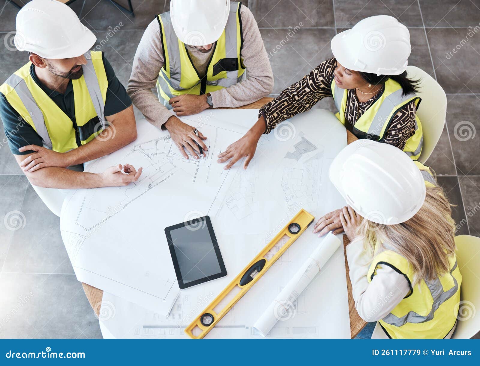 Above, Blueprint and Architects Planning Design of House during Meeting ...