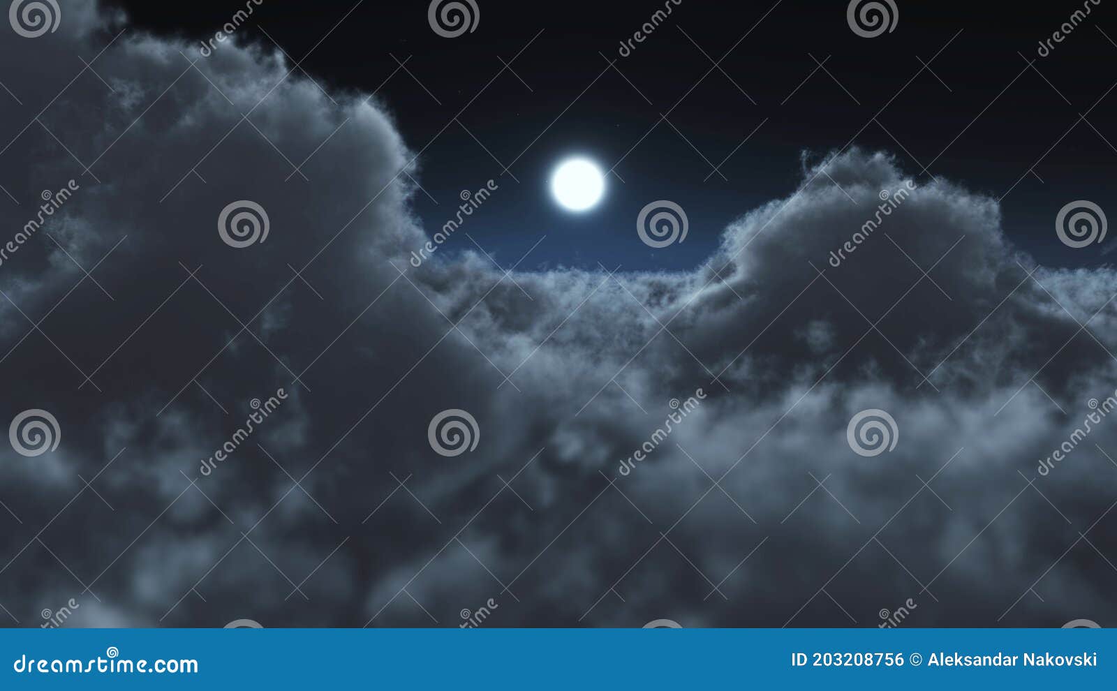 Above Clouds at Night in Full Moon Stock Illustration - Illustration of ...
