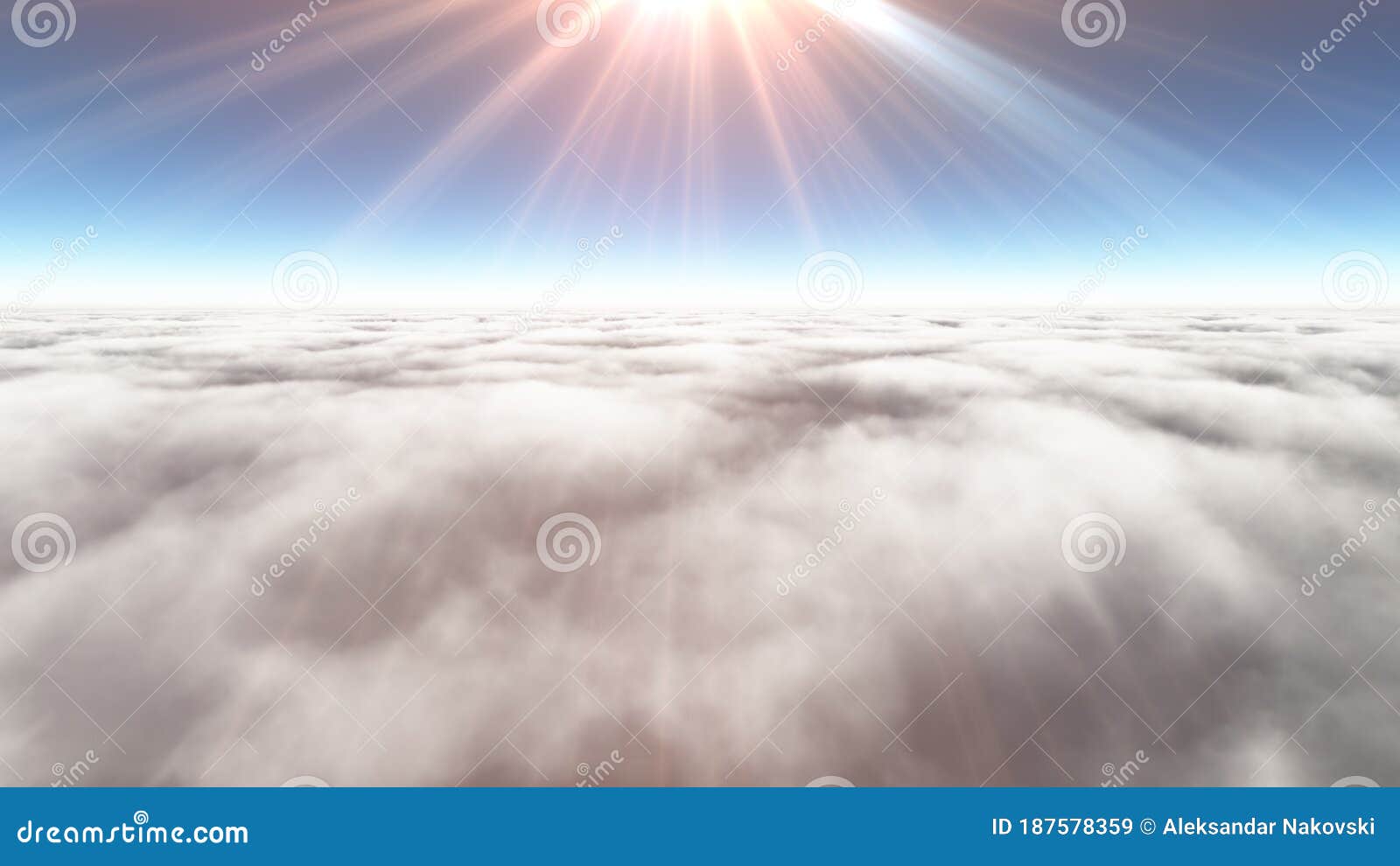 Above Clouds Sun Ray, 3d Rendering Stock Illustration - Illustration of ...