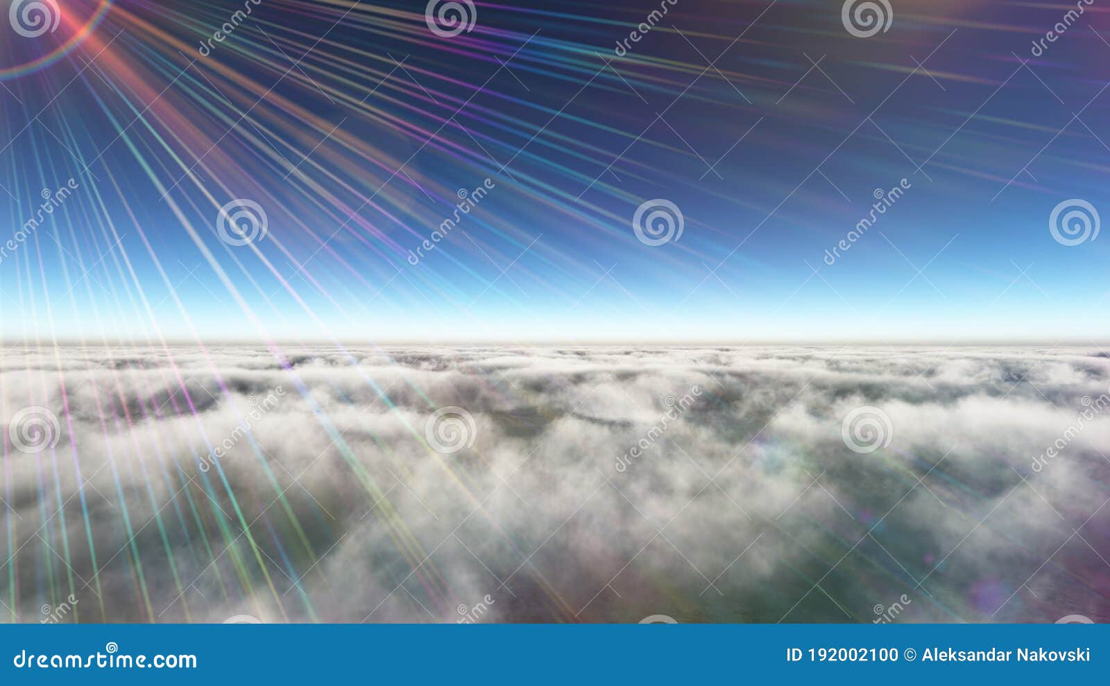 Above Clouds Sun Ray, 3d Rendering Stock Illustration - Illustration of ...