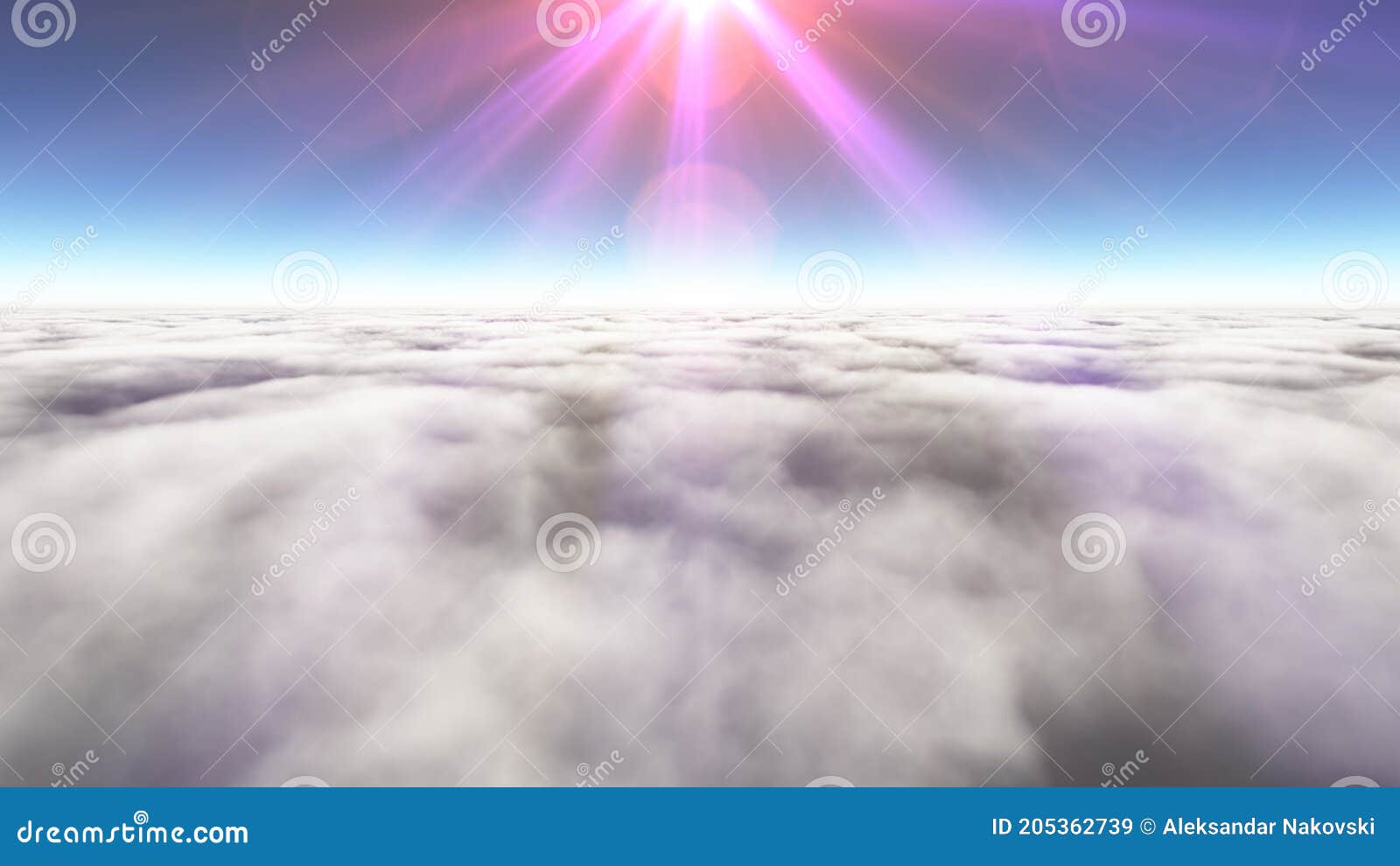 Above Clouds Sun Ray, 3d Rendering Stock Illustration - Illustration of ...