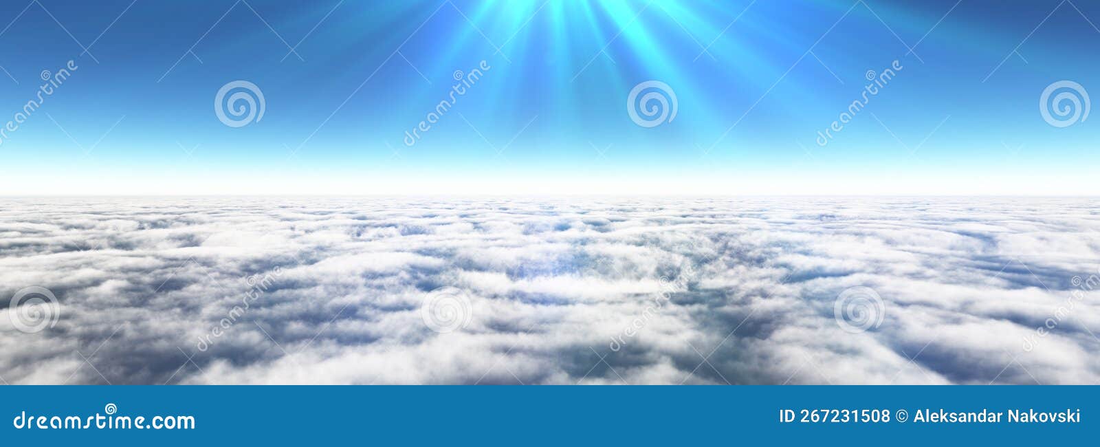 Above Clouds Sun Ray, 3d Rendering Stock Illustration - Illustration of ...