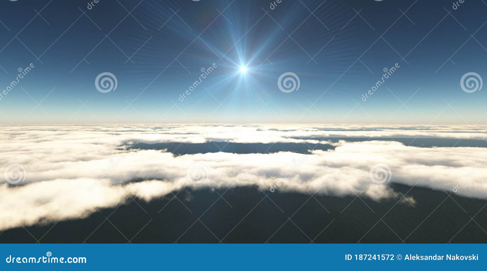 Above Clouds Sun Ray, 3d Rendering Stock Illustration - Illustration of ...