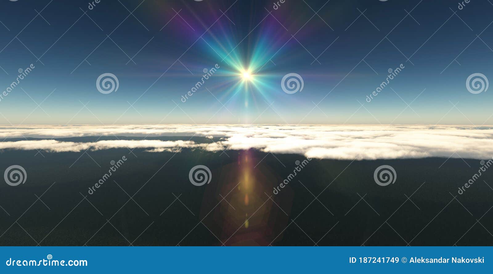 Above Clouds Sun Ray, 3d Rendering Stock Illustration - Illustration of ...