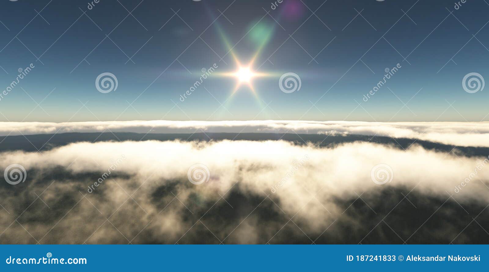 Above Clouds Sun Ray, 3d Rendering Stock Illustration - Illustration of ...