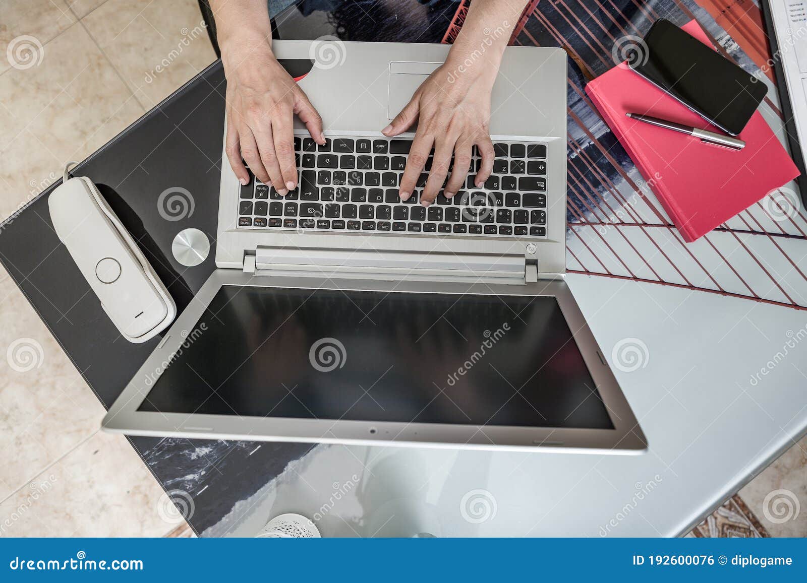 Faceless Freelancer Using Laptop while Working at Home Stock Photo ...