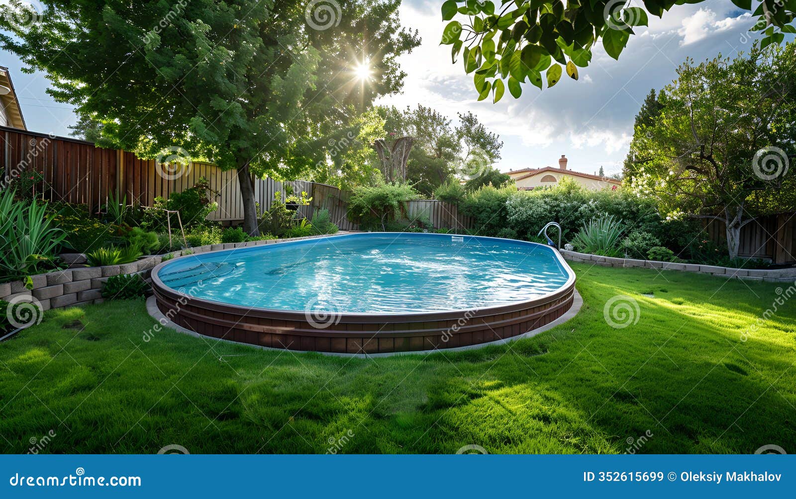 Above Ground Swimming Pool on Grass in Backyard Stock Image - Image of ...