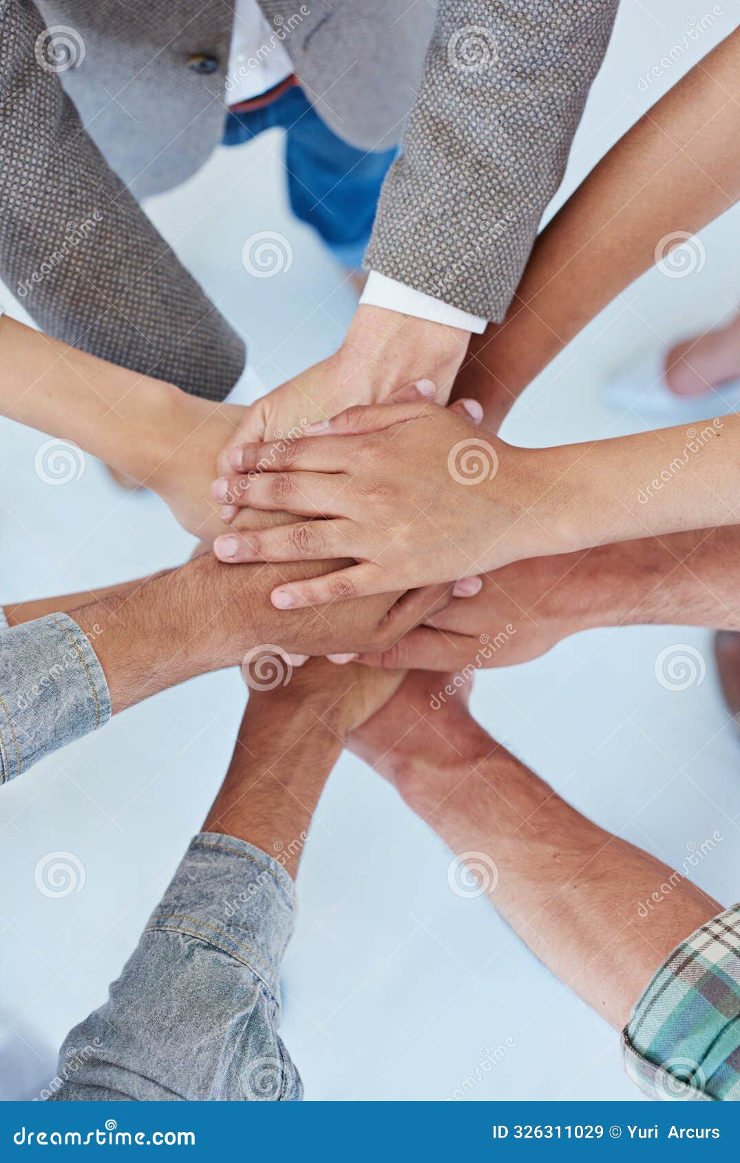 Above, Hands and Together for Teamwork As Colleagues in Huddle, Office ...