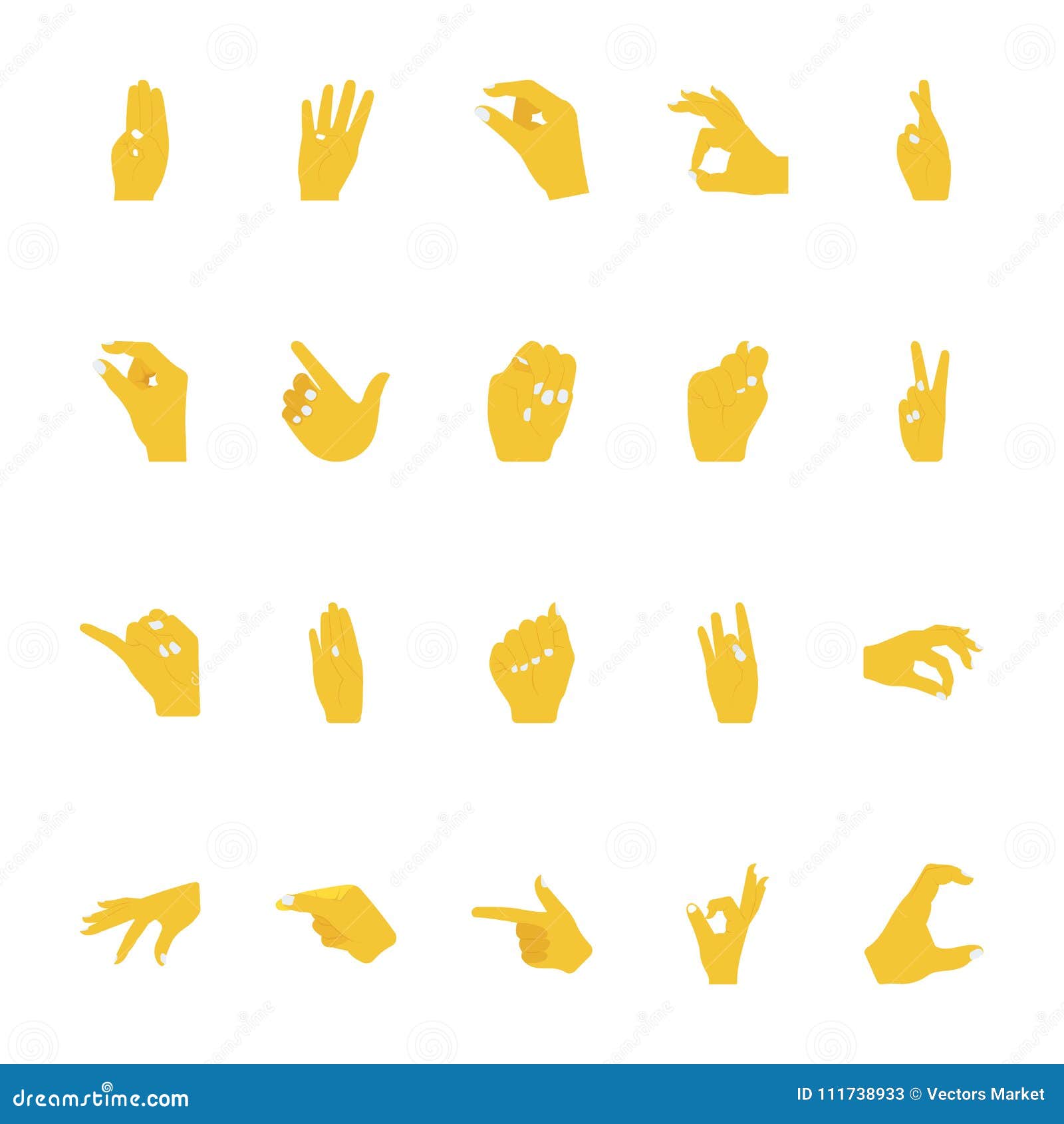 Hand Gestures Flat Icons Pack Stock Illustration - Illustration of ...