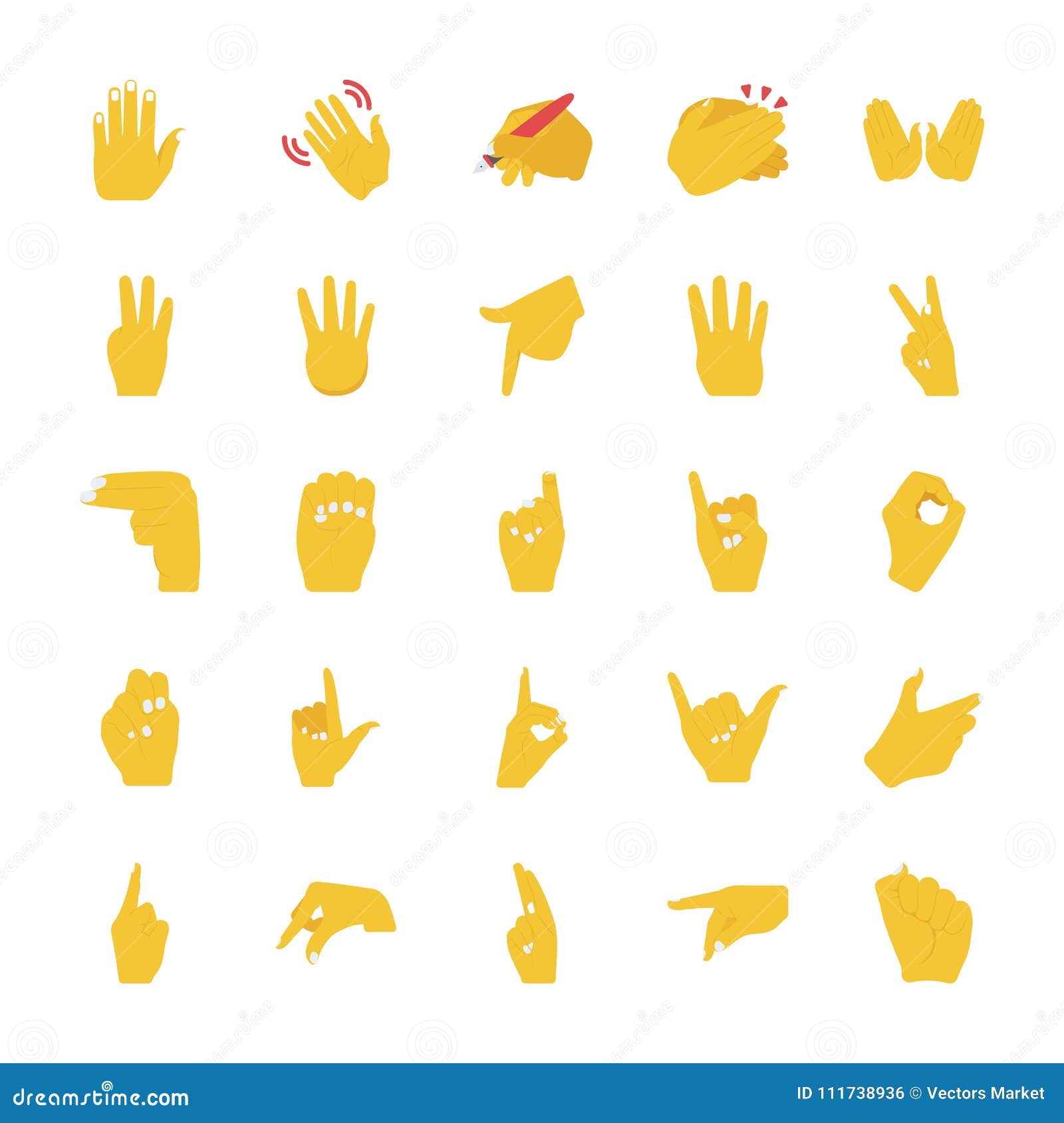 Flat Icon Set of Hand Gestures Stock Illustration - Illustration of ...