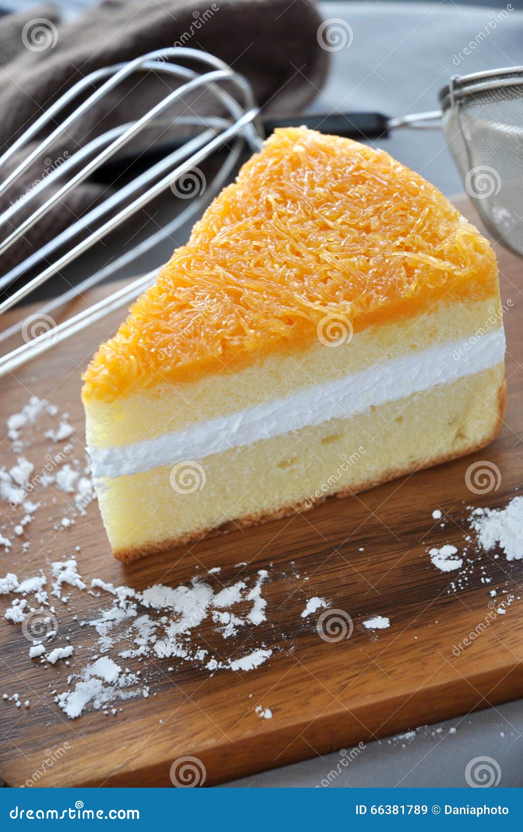 Above Piece of Golden Threads Cake Stock Image - Image of homemade ...