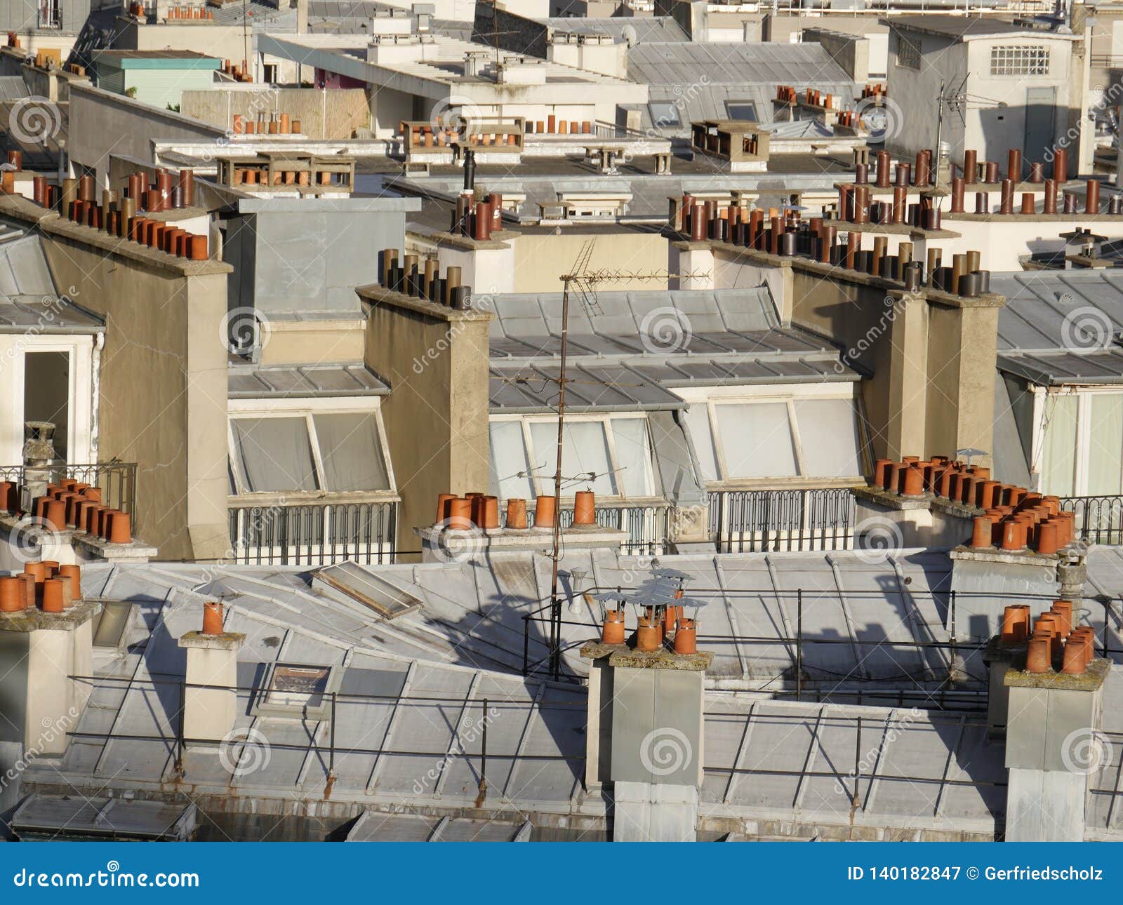 Above the Rooftops of Paris, Detail View with the Many Chimneys Typical ...