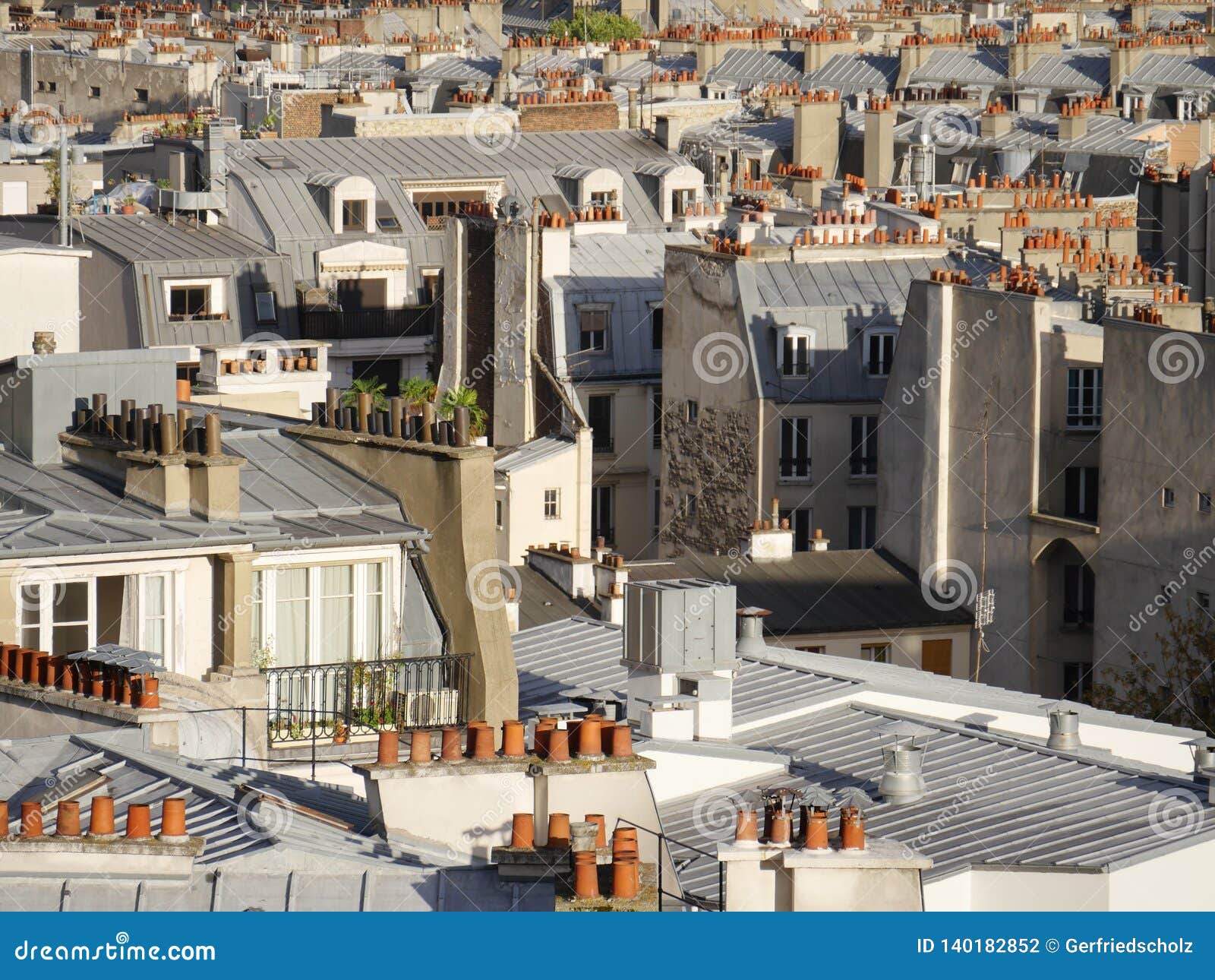 Above the Rooftops of Paris, Detail View with the Many Red Chimneys ...