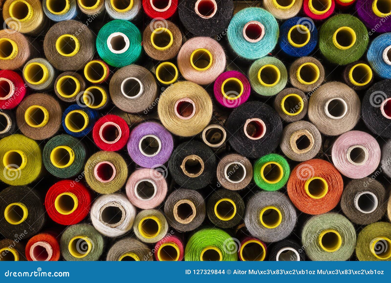 From Above Set of Sewing Spools with Colorful Threads Stock Photo ...