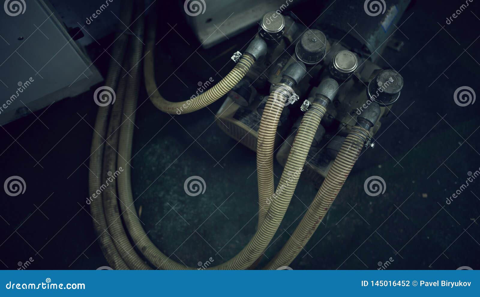 Four Old Dusty Plastic Corrugated Pipe Joined in Machine Stock Photo ...