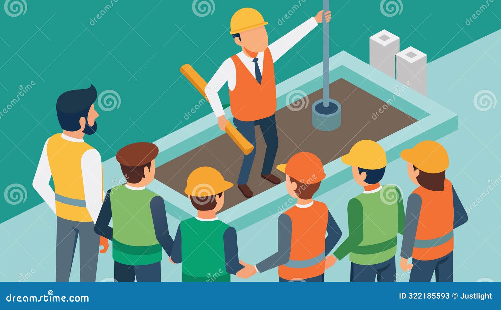 From Above the Supervisor is Seen Giving Instructions To a Group of ...