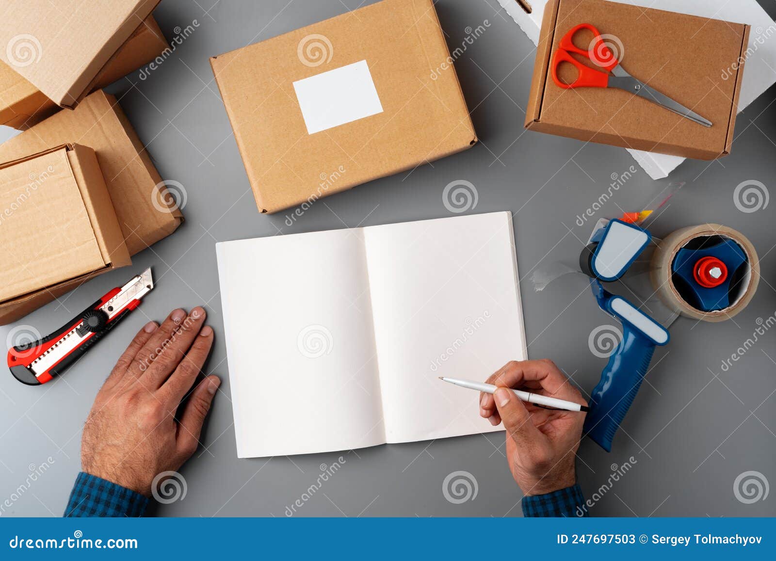 Above Table Top View of Warehouse Preparing Post Courier Delivery ...