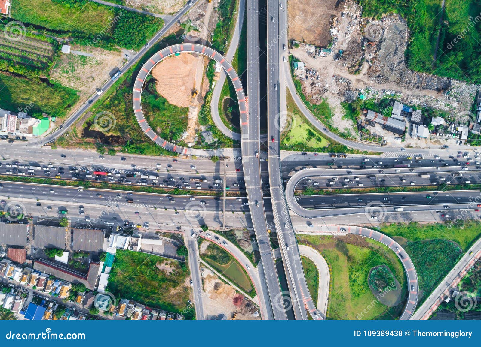Above Transport Intersection Rural Road with Car Green Tree Stock Photo ...