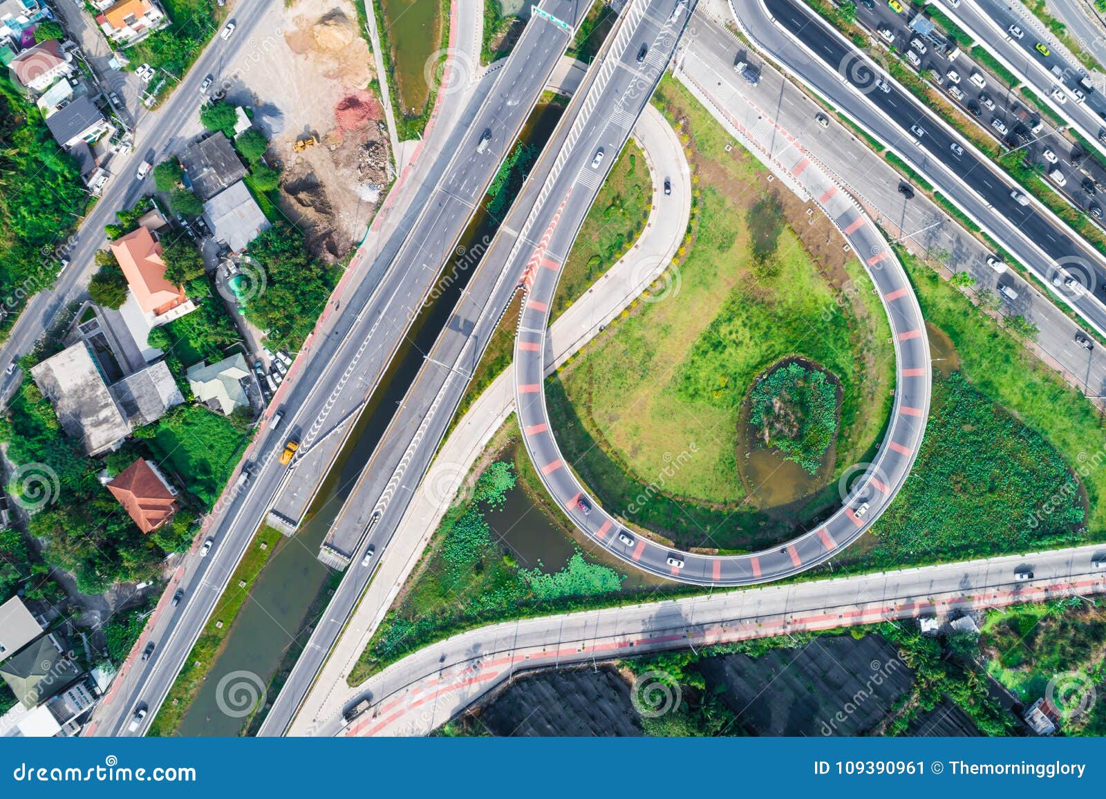 Above Transport Intersection Rural Road with Car Green Tree Stock Image ...