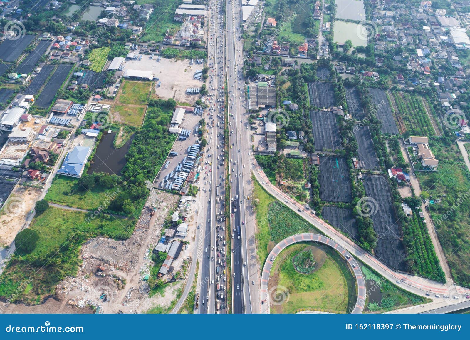 Above Transport Intersection Rural Road with Car Green Tree Stock Image ...