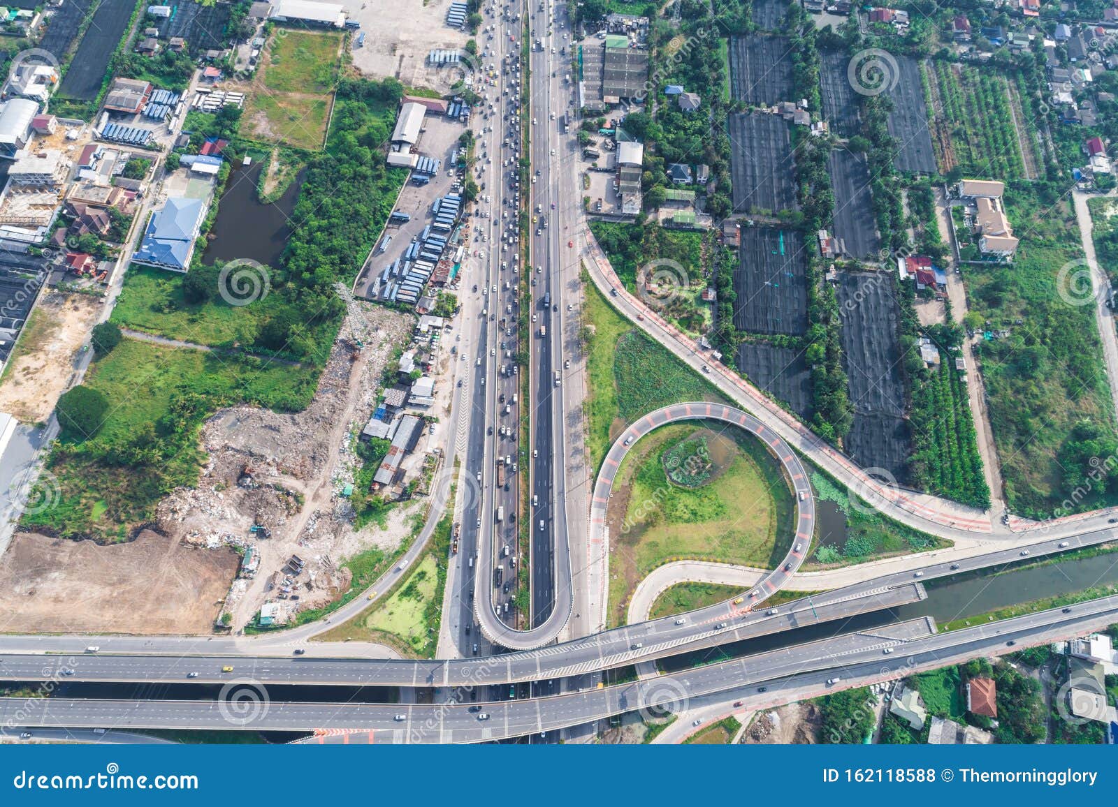 Above Transport Intersection Rural Road with Car Green Tree Stock Photo ...