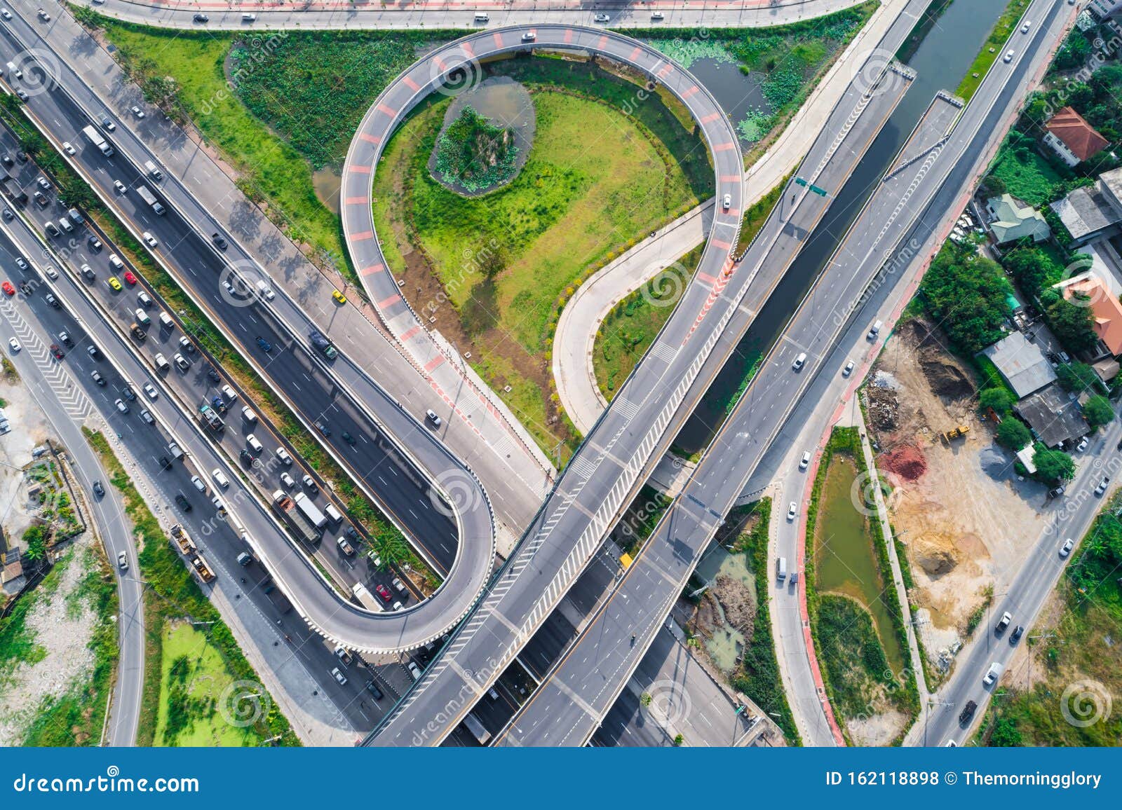 Above Transport Intersection Rural Road with Car Green Tree Stock Photo ...