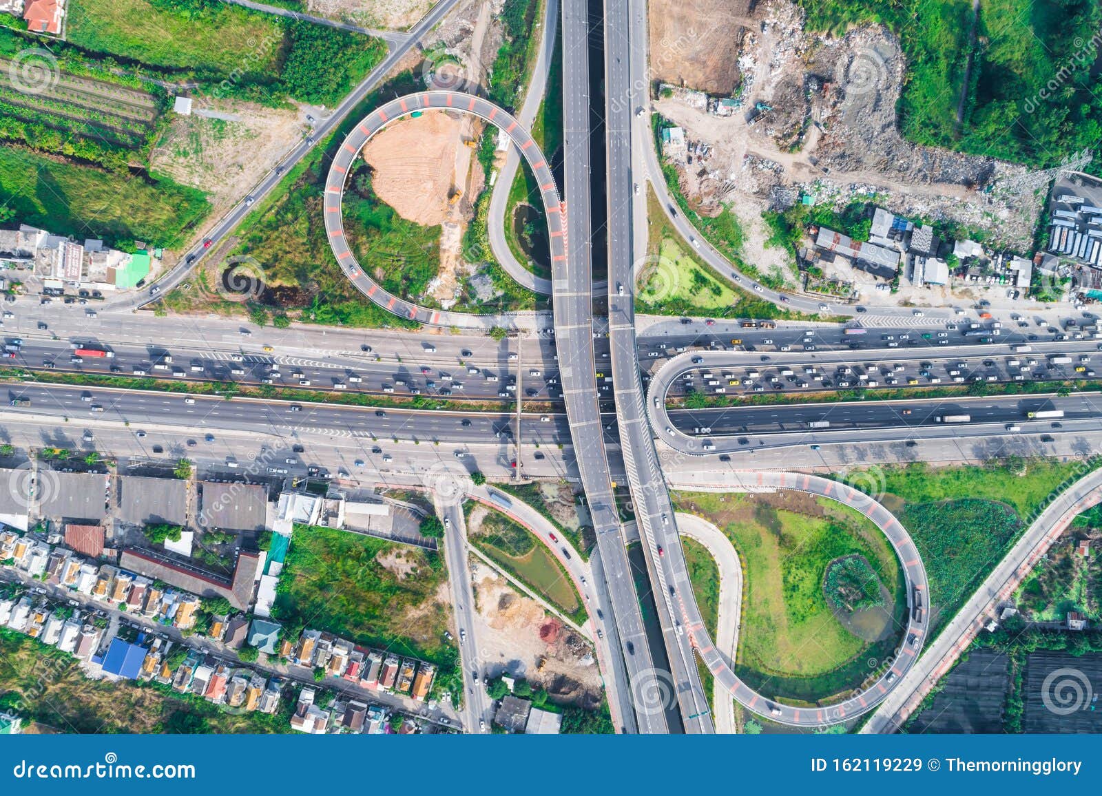 Above Transport Intersection Rural Road with Car Green Tree Stock Image ...