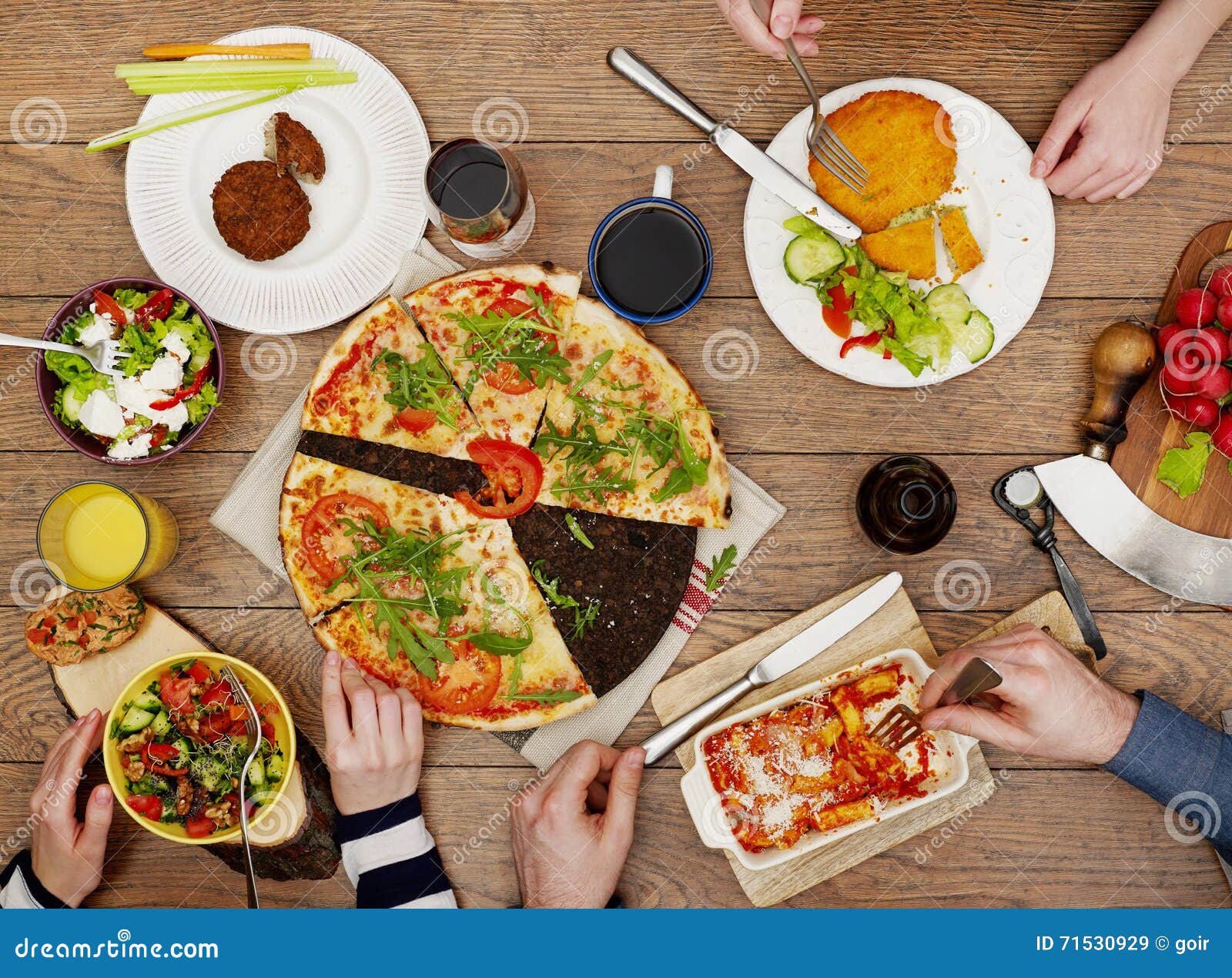 Above view of dinner table stock image. Image of drink - 71530929