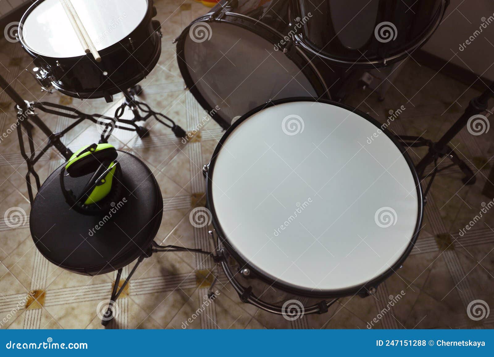 Above View of Drum Set in Studio Stock Photo - Image of play, throne ...