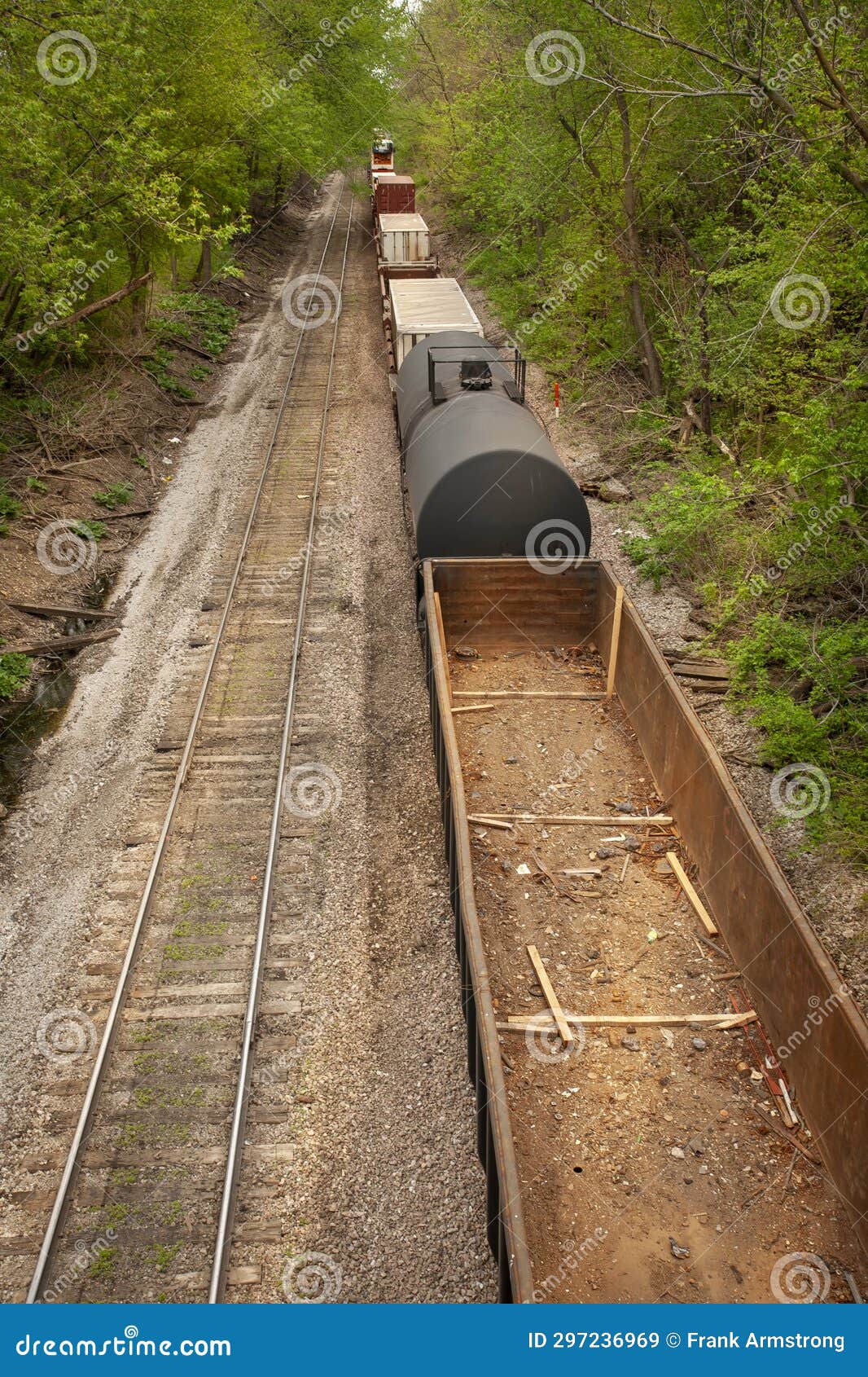 Above View of Empty Train Cars and Railway Container Cars on Tracks ...