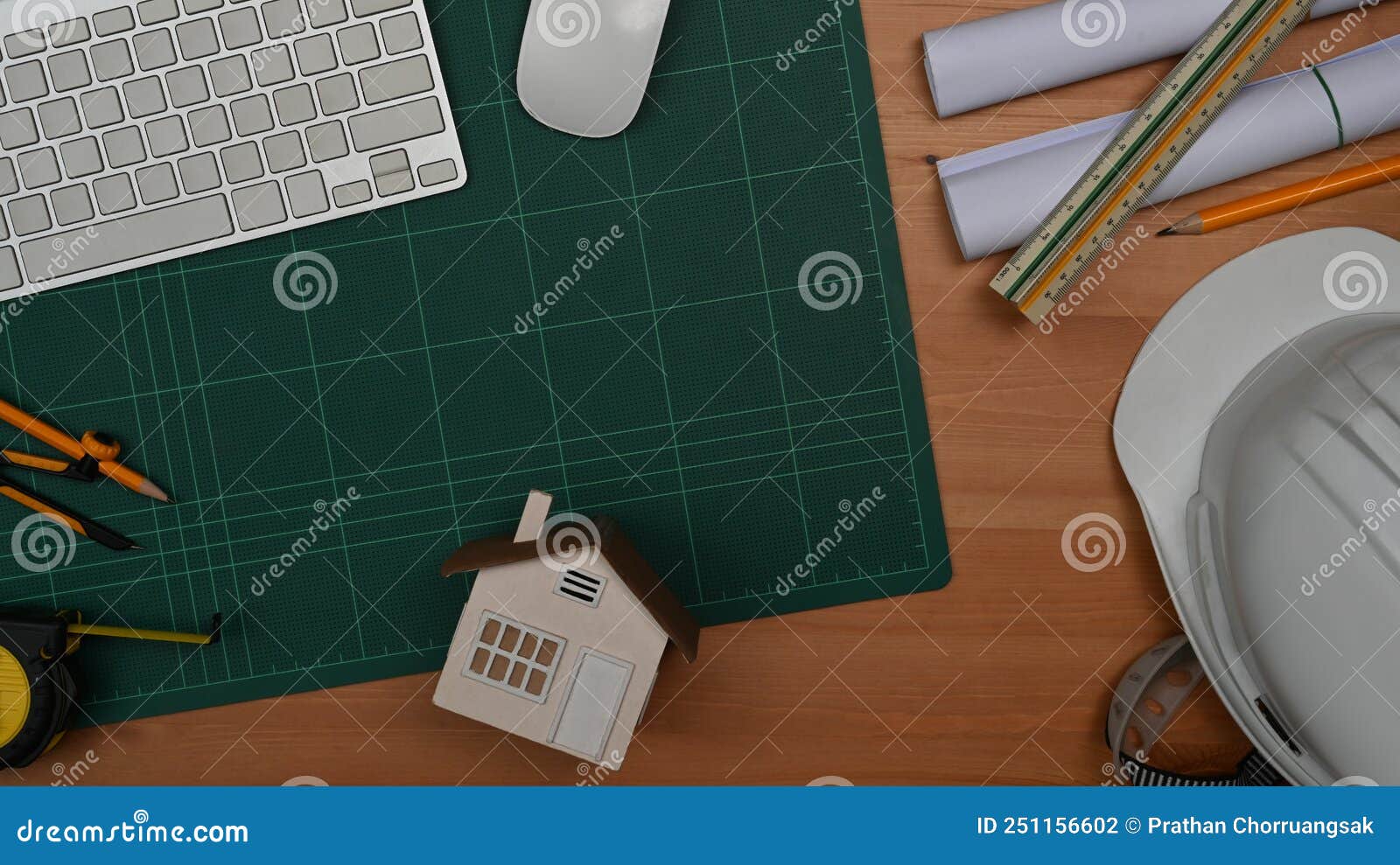 From Above View Engineer or Architect Workspace with Laptop, Blueprints ...