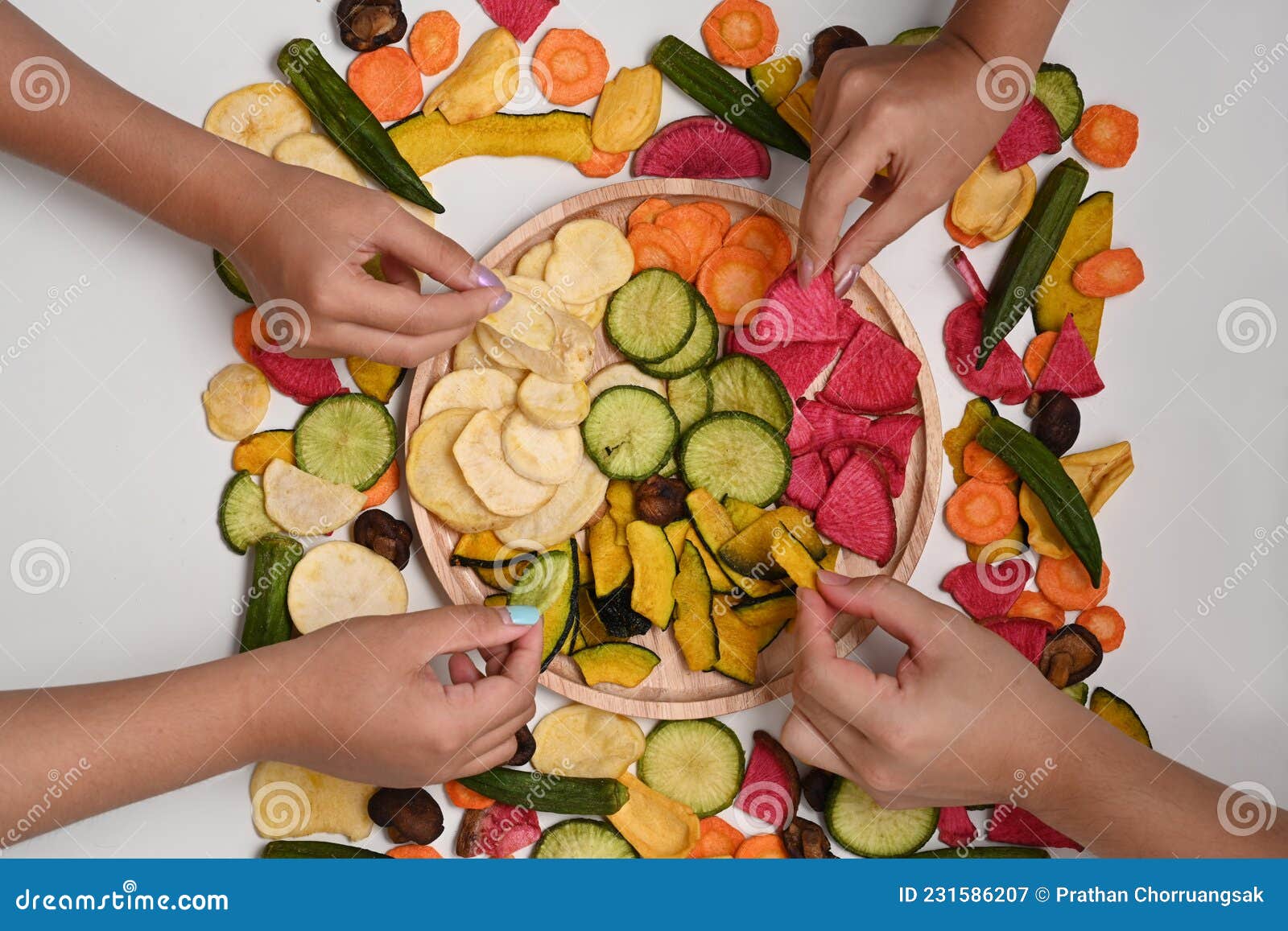 Group of Young People Eating Mix Vegetable Chips. Stock Image - Image ...