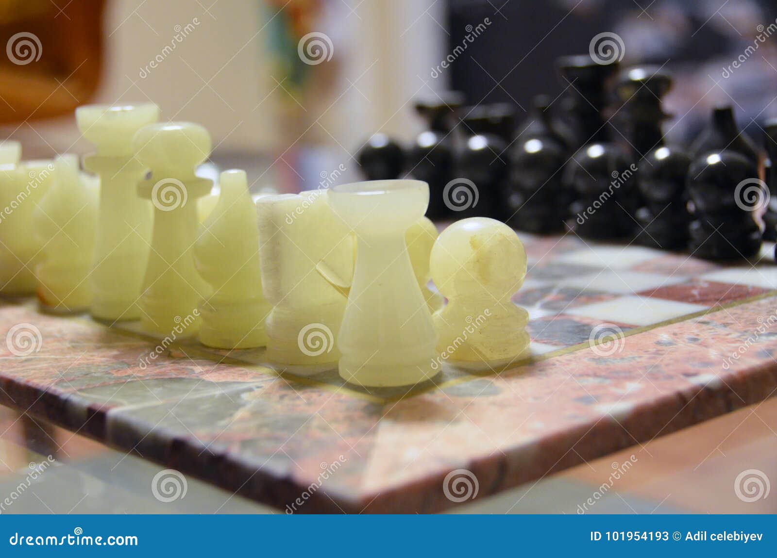 Above View Looking Down on Chess Board with White Pieces in Foreground ...